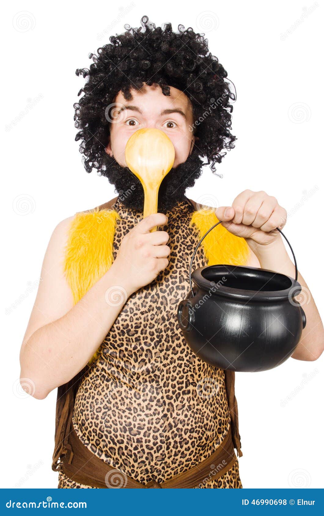 Funny Boy Caveman In A Suit With Dirty Face Holding An Ax. Stock Image ...