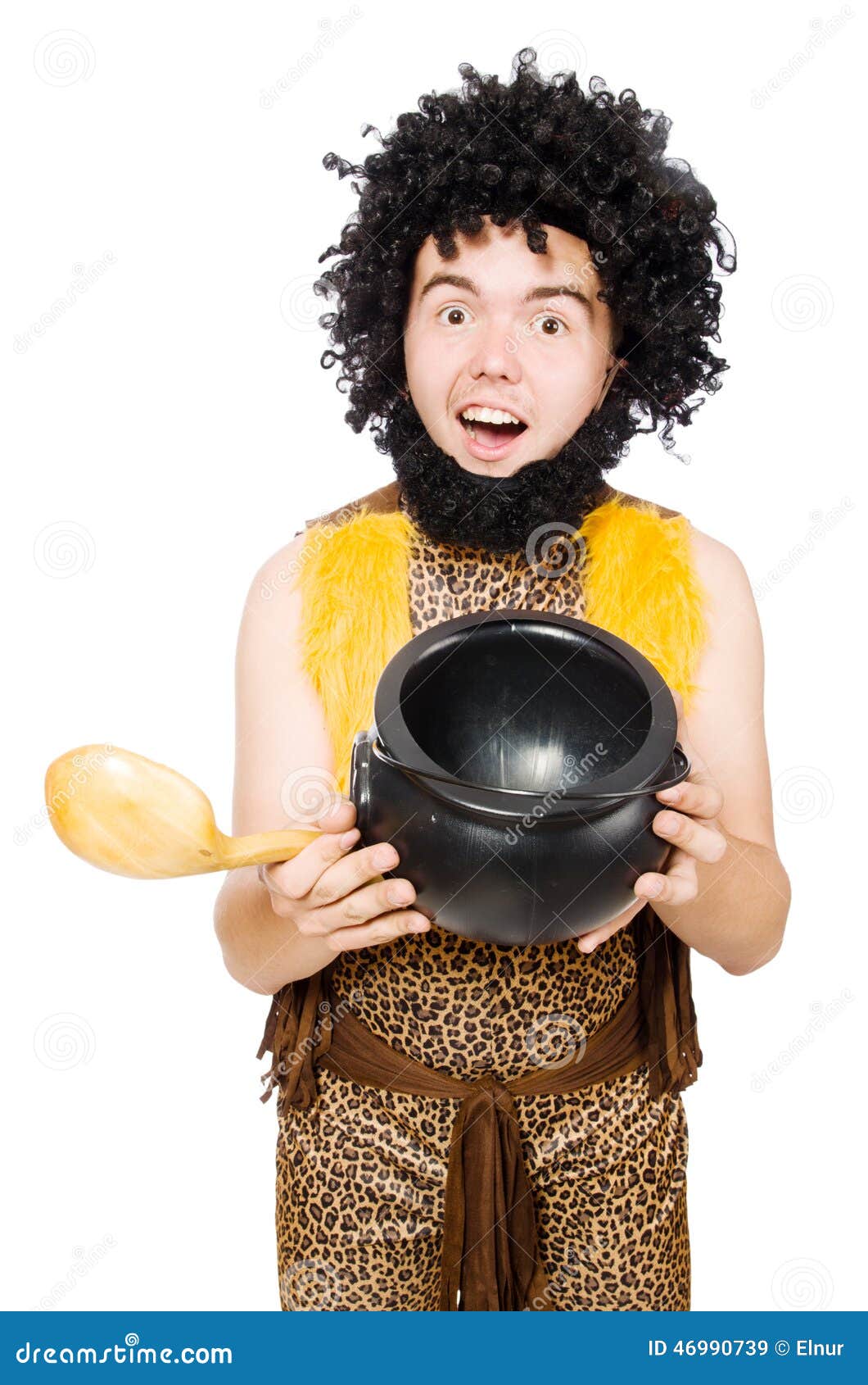 Funny Boy Caveman In A Suit With Dirty Face Holding An Ax. Stock Image ...