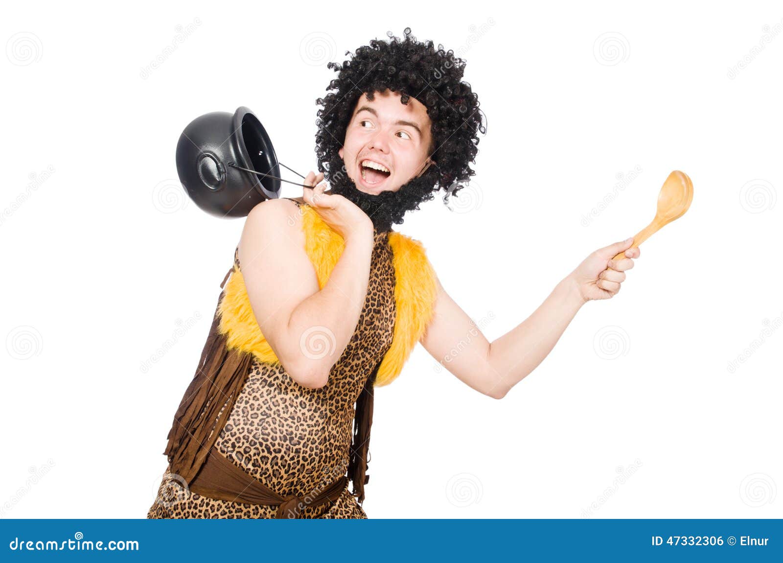 Funny Boy Caveman In A Suit With Dirty Face Holding An Ax. Stock Image ...