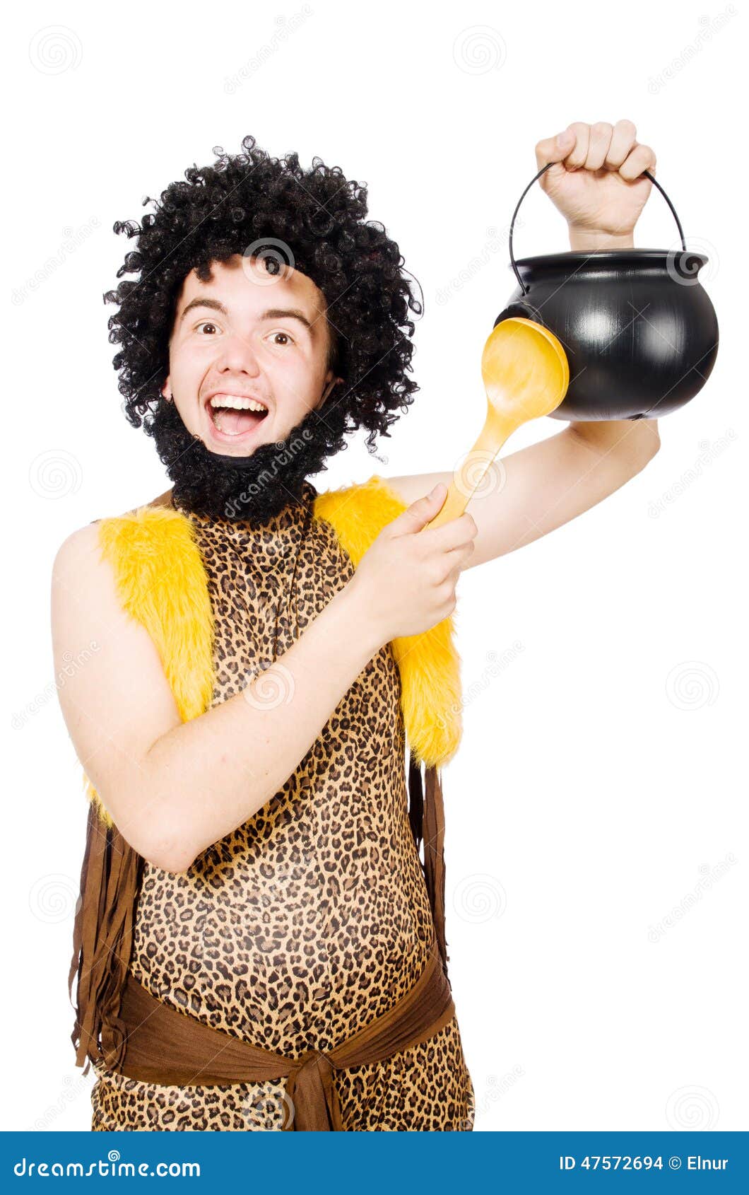 Funny Boy Caveman In A Suit With Dirty Face Holding An Ax. Stock Image ...