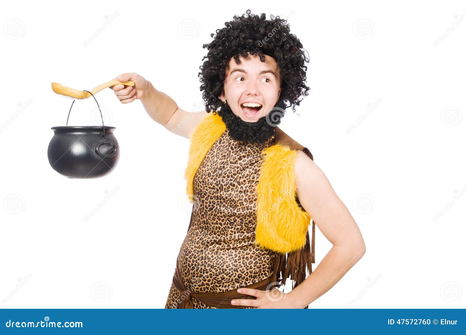 Funny Boy Caveman In A Suit With Dirty Face Holding An Ax. Stock Image ...