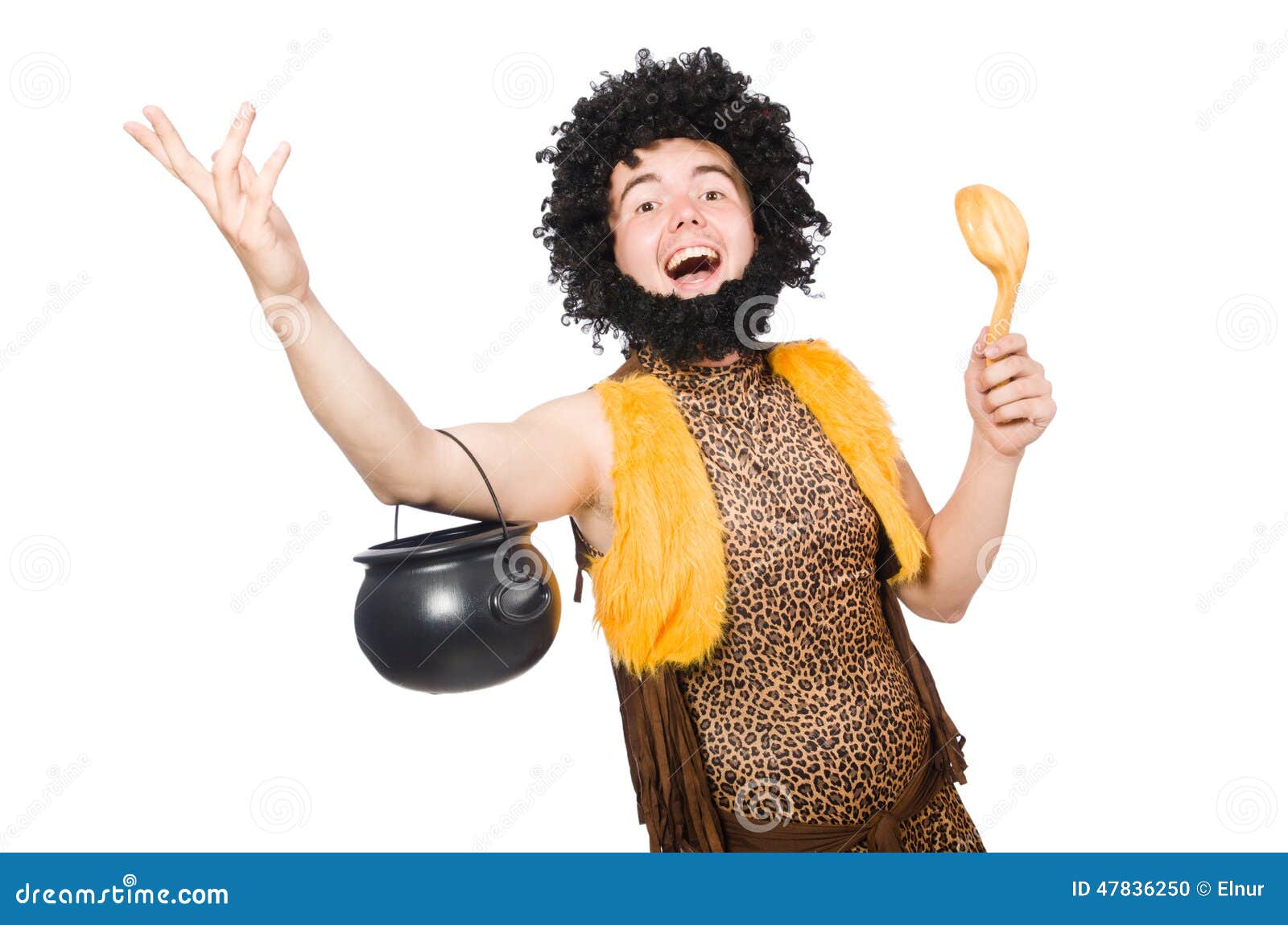 Funny Boy Caveman In A Suit With Dirty Face Holding An Ax. Stock Image ...