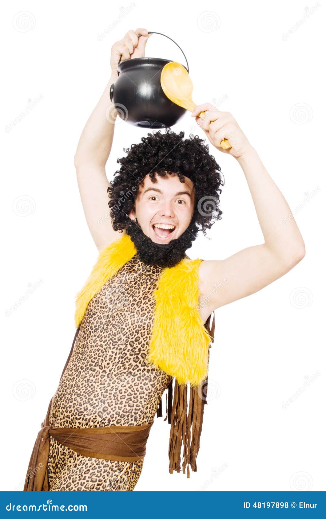 Funny Boy Caveman In A Suit With Dirty Face Holding An Ax. Stock Image ...