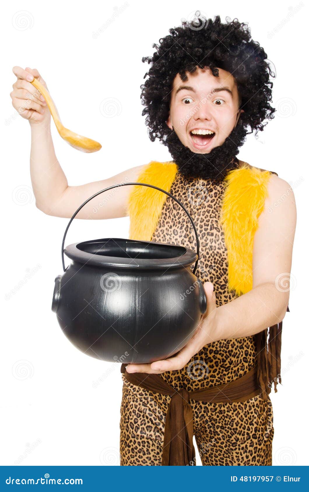 Funny Boy Caveman In A Suit With Dirty Face Holding An Ax. Stock Image ...