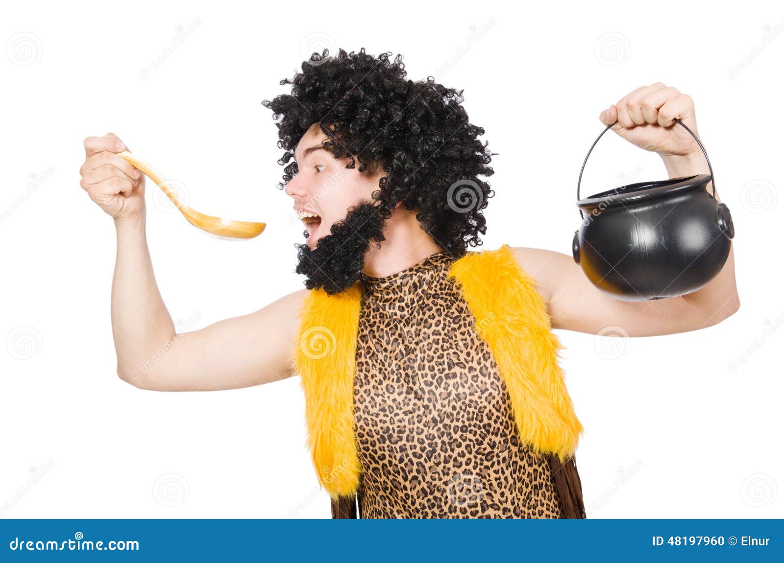 Funny Boy Caveman In A Suit With Dirty Face Holding An Ax. Stock Image ...