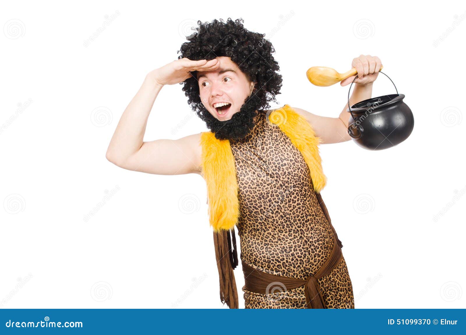 Funny Boy Caveman In A Suit With Dirty Face Holding An Ax. Stock Image ...