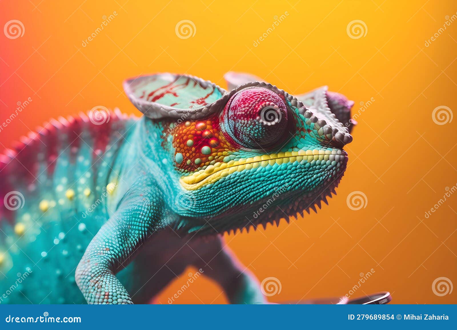 Funny Chameleon With Glasses On Orange Background - AI Generated ...
