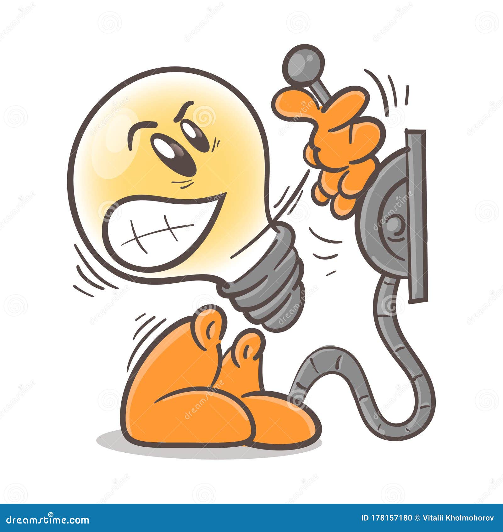 Funny Character Cartoon Lightbulb. Switch Gets Turned on. Electrical ...