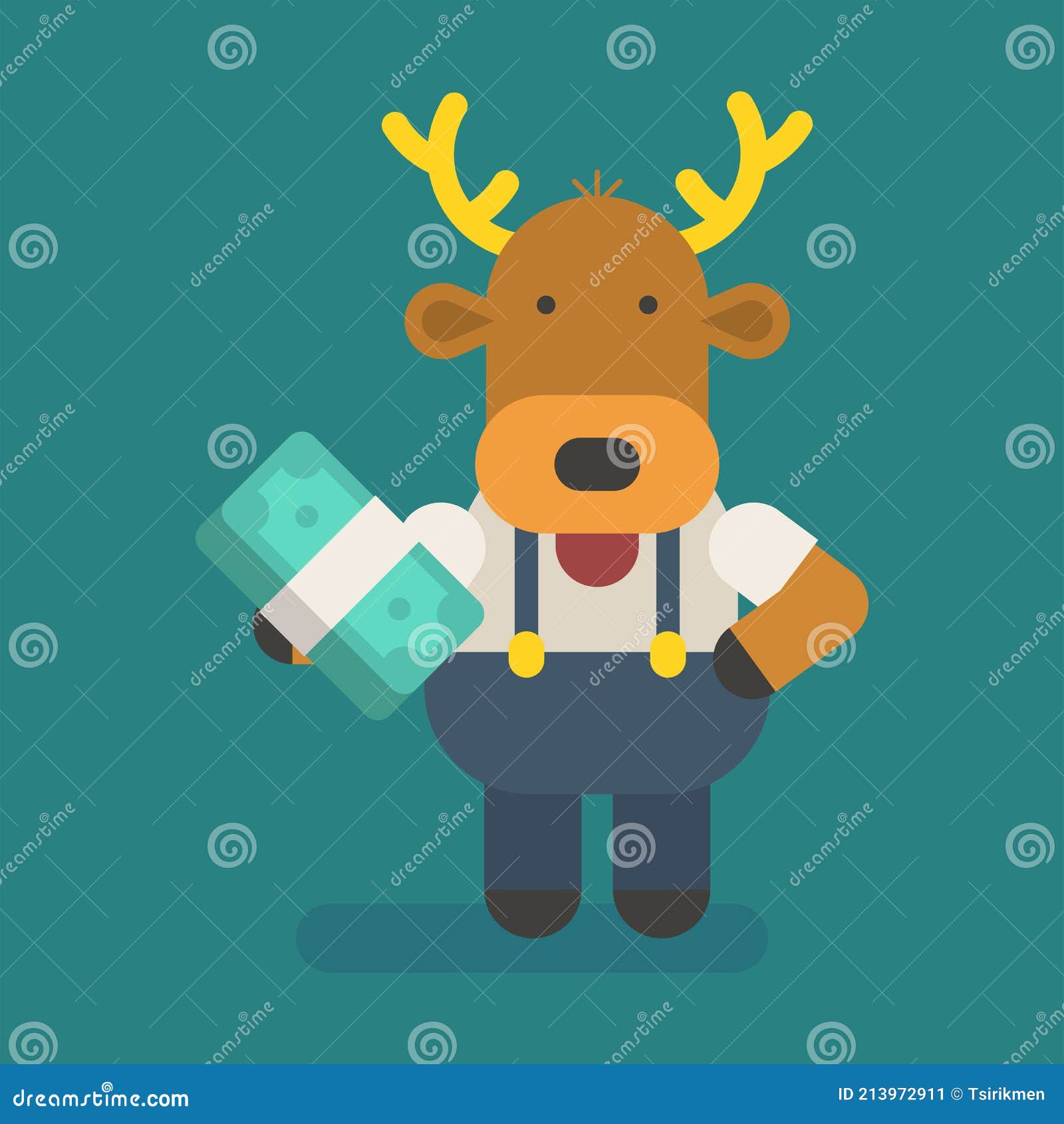 Funny Character Deer Holding Wad Money. Vector Character Stock Vector ...