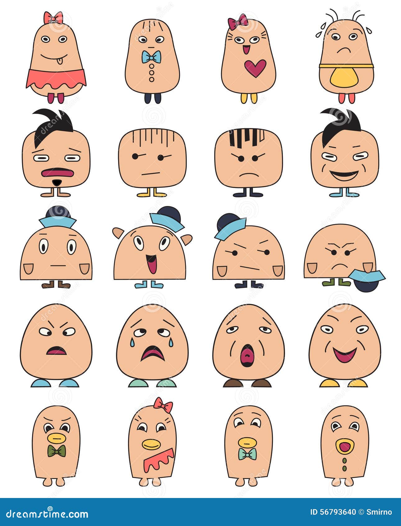 Funny Character Faces Avatars.Doodle Style Vector Icons Set Stock ...