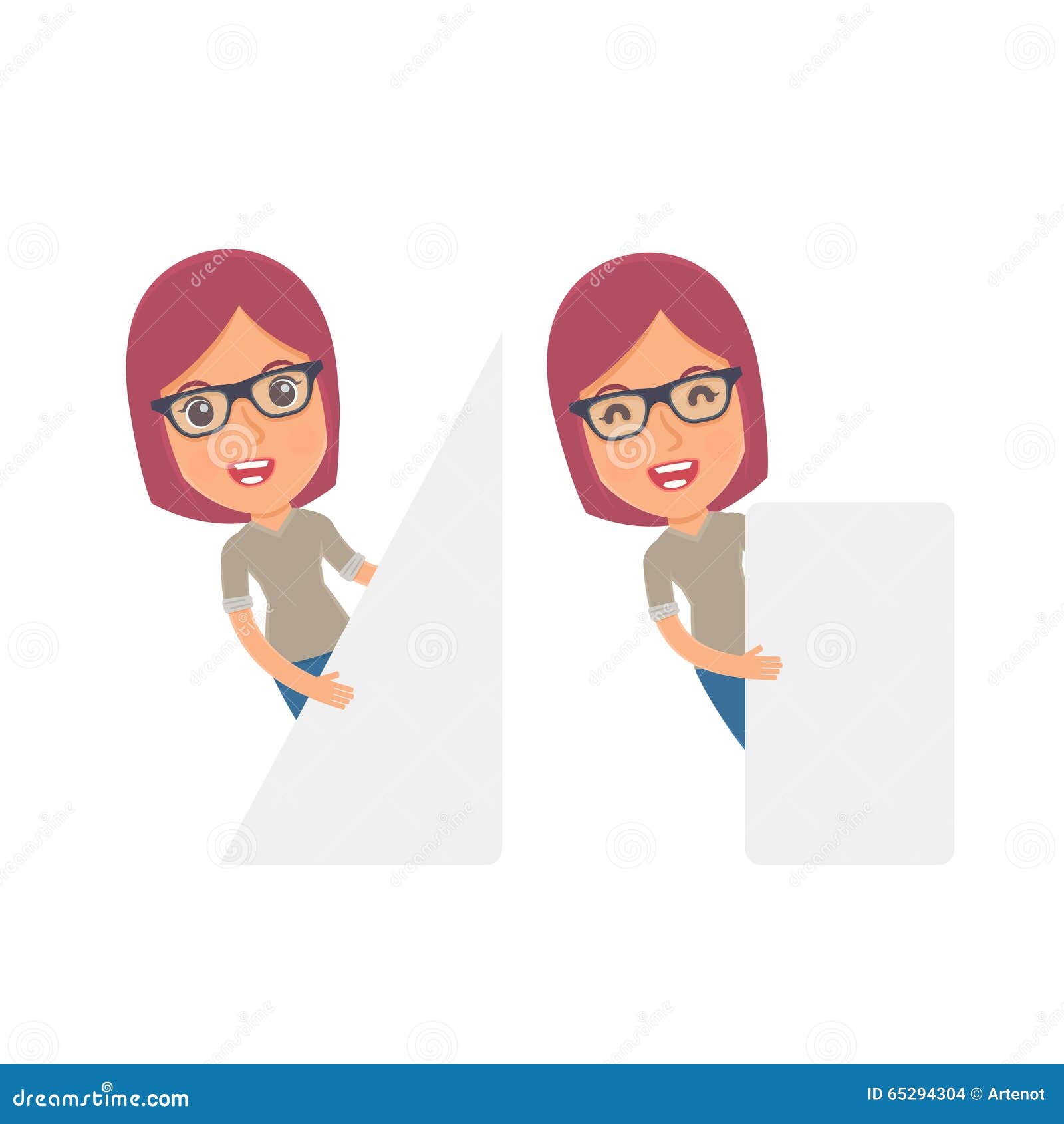 Funny Character Girl Designer Holds and Interacts with Blank Forms ...