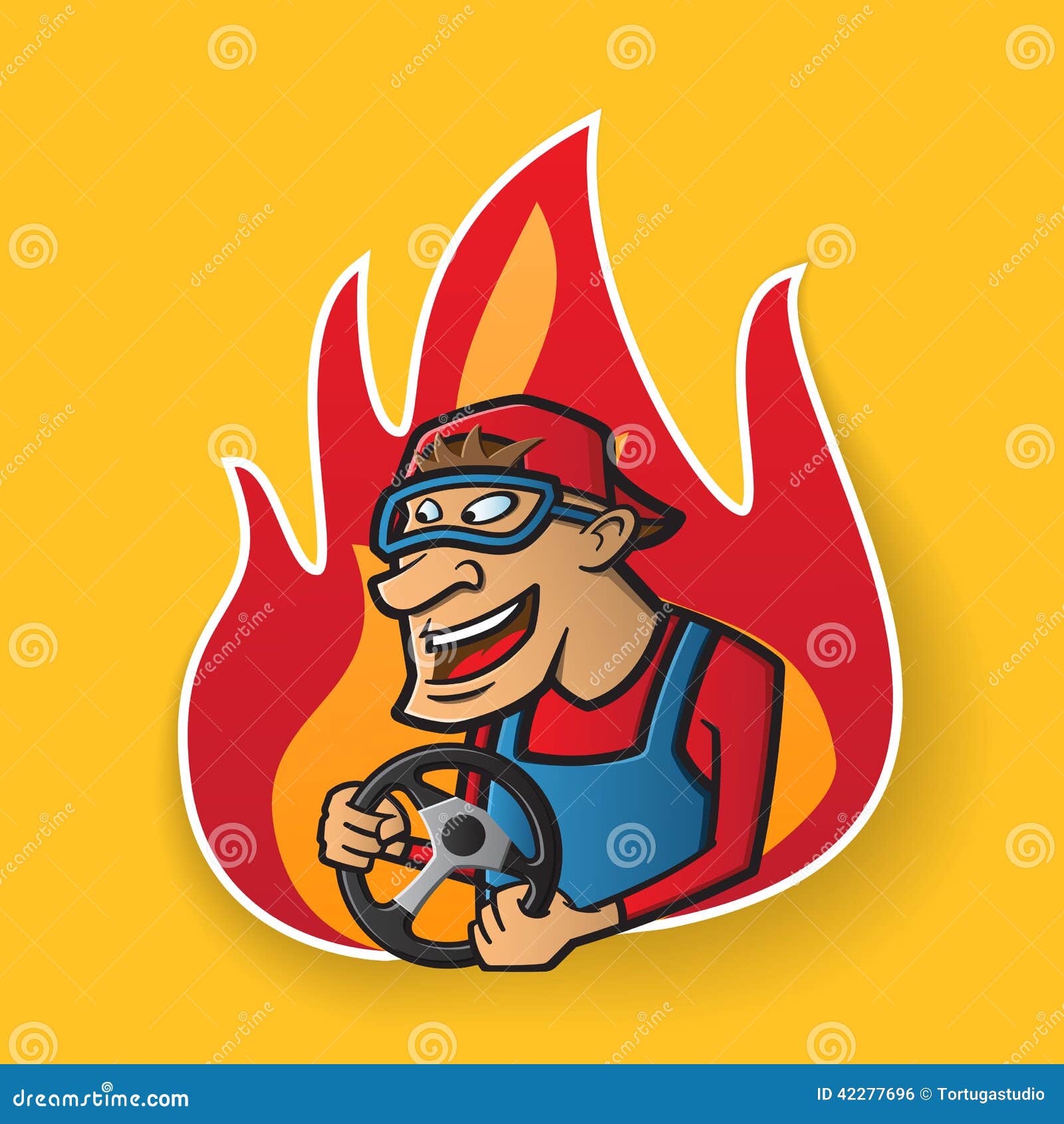 Funny Character Man Car Driver in Goggles with a Steering Wheel Stock ...