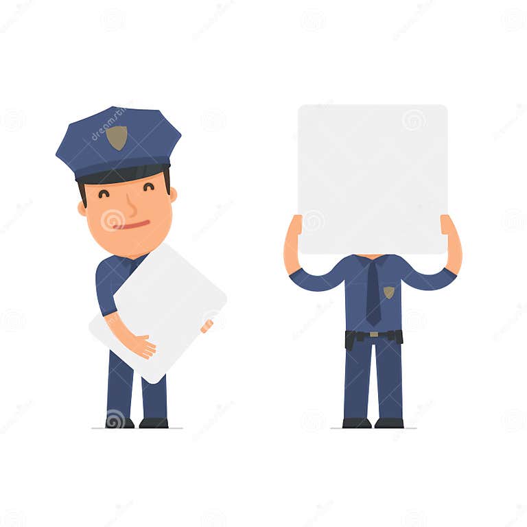 Funny Character Officer Holds and Interacts with Blank Forms or Stock ...