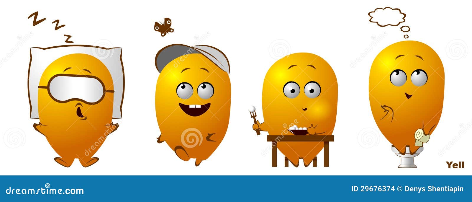 Funny Character Sleeping, Walking, Eating, Pooping Stock Vector ...