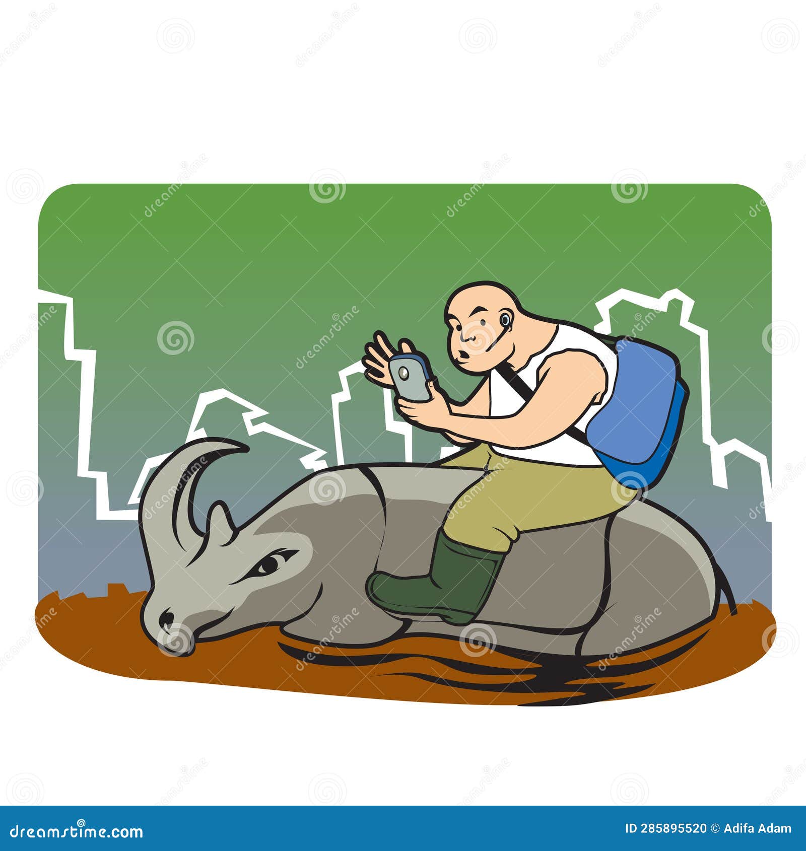 Funny Characters - Man Riding Rhino Stock Illustration - Illustration ...