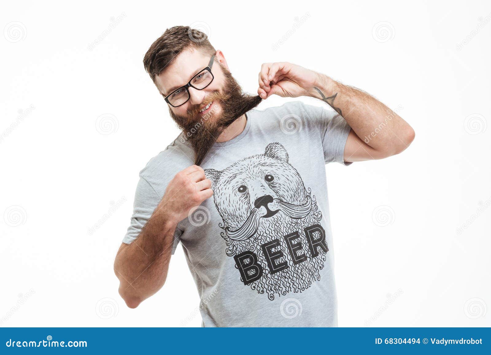 Funny Cheerful Bearded Man Standing And Having Fun Stock Photography ...