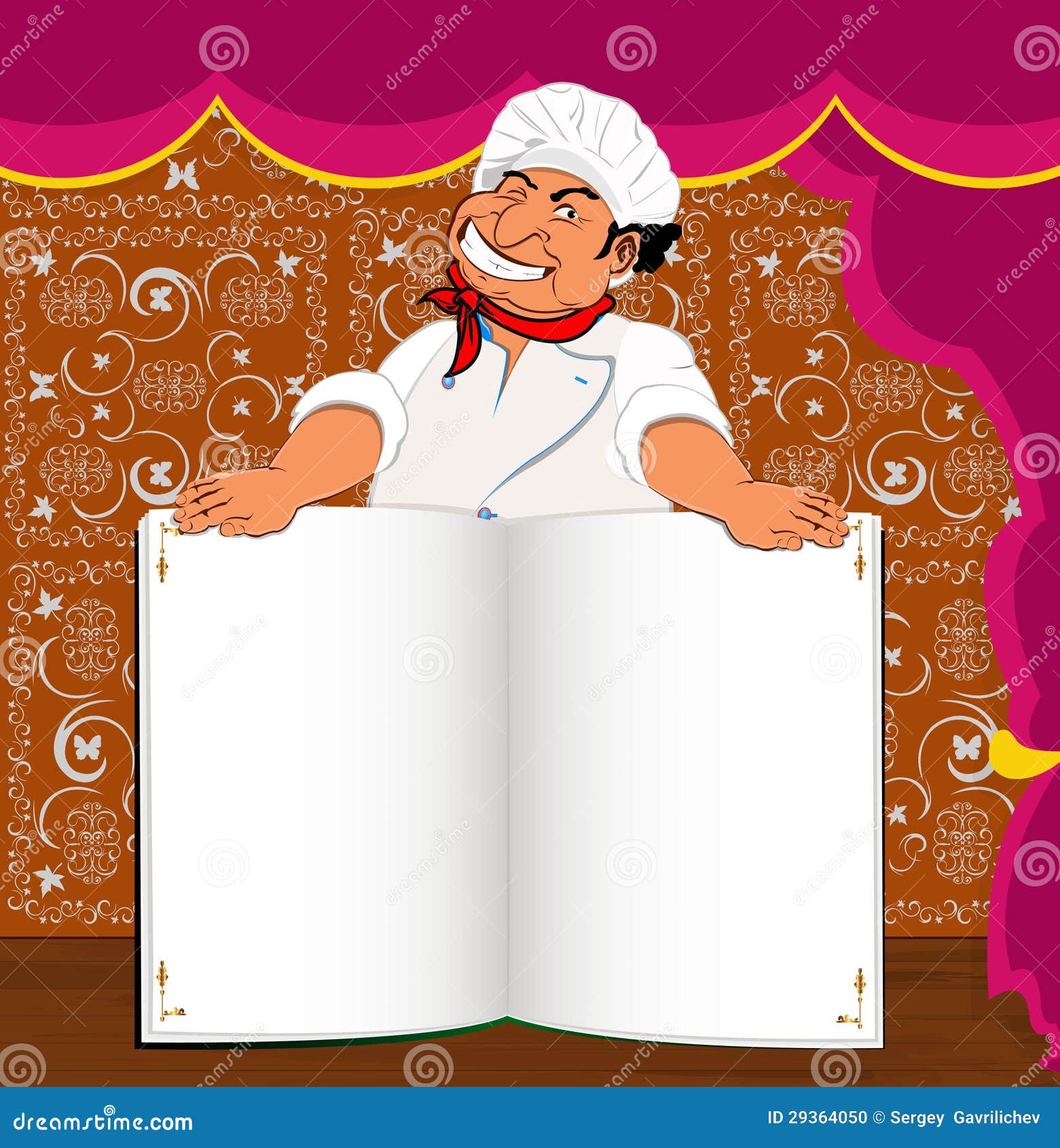 Funny Chef and Book Menu for Gourmet Stock Illustration - Illustration ...