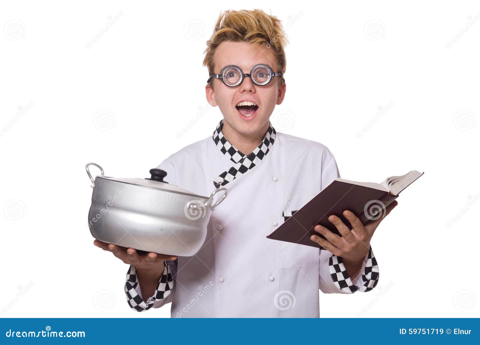 Funny Chef Holding Pan Isolated on White Stock Image - Image of cookery ...