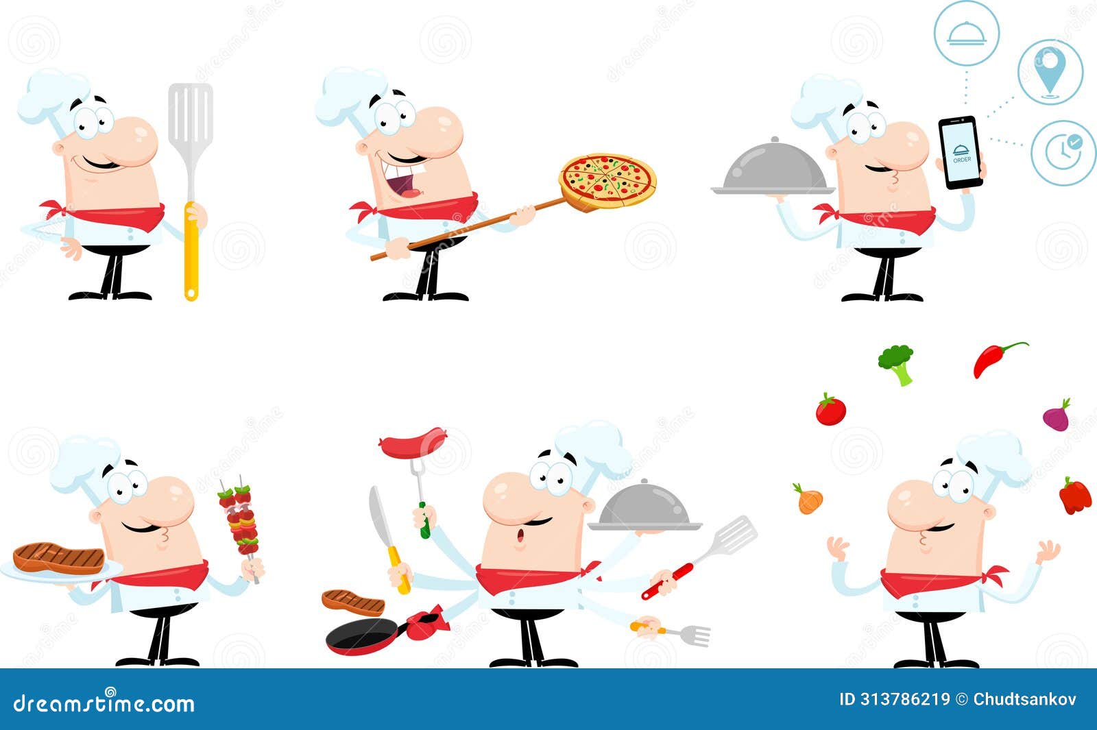 Funny Chef Man Cartoon Character. Vector Flat Design Collection Set ...