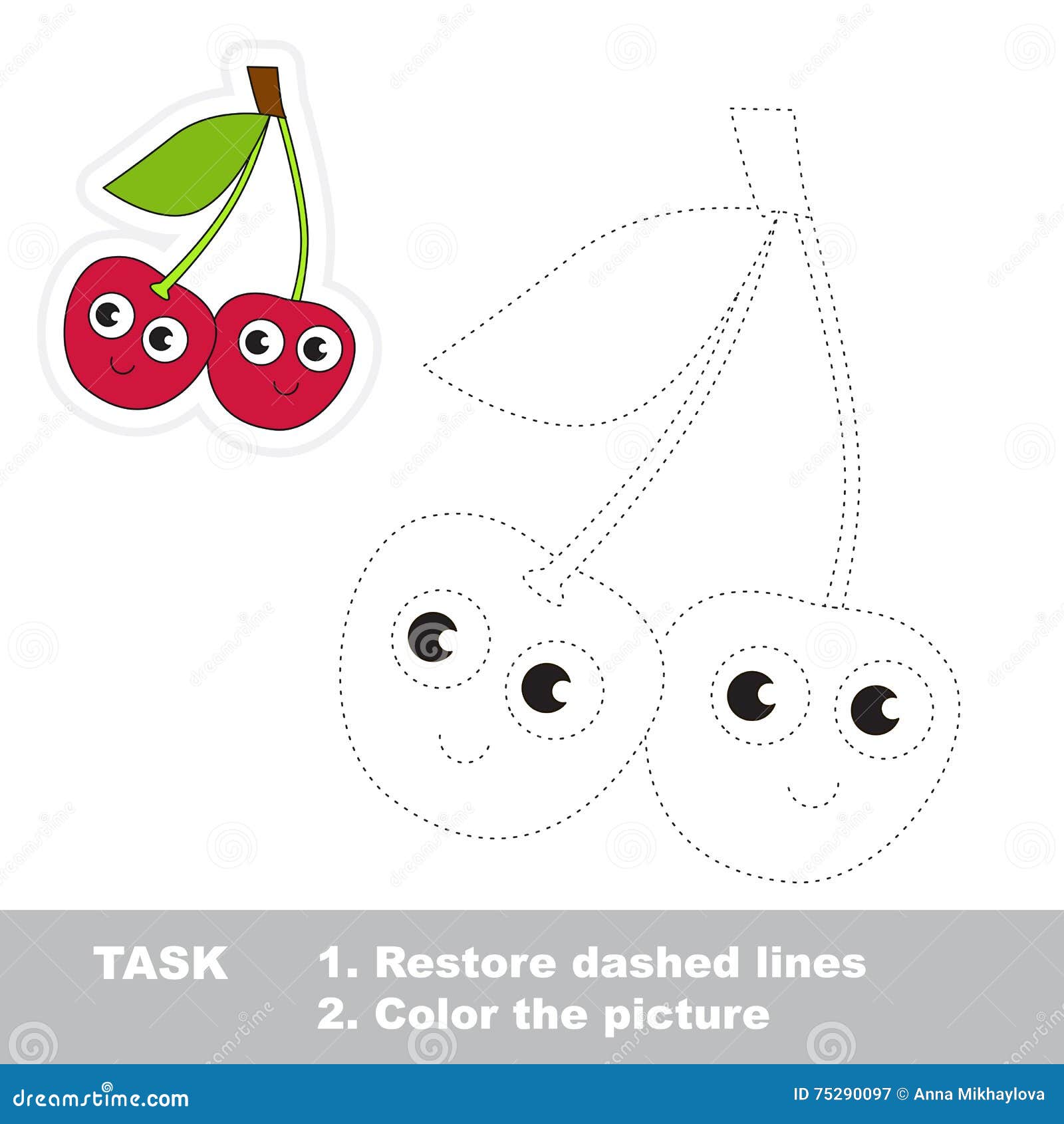 Dashed Cherry Outline For Coloring Book Template, Cherry For Kids ...