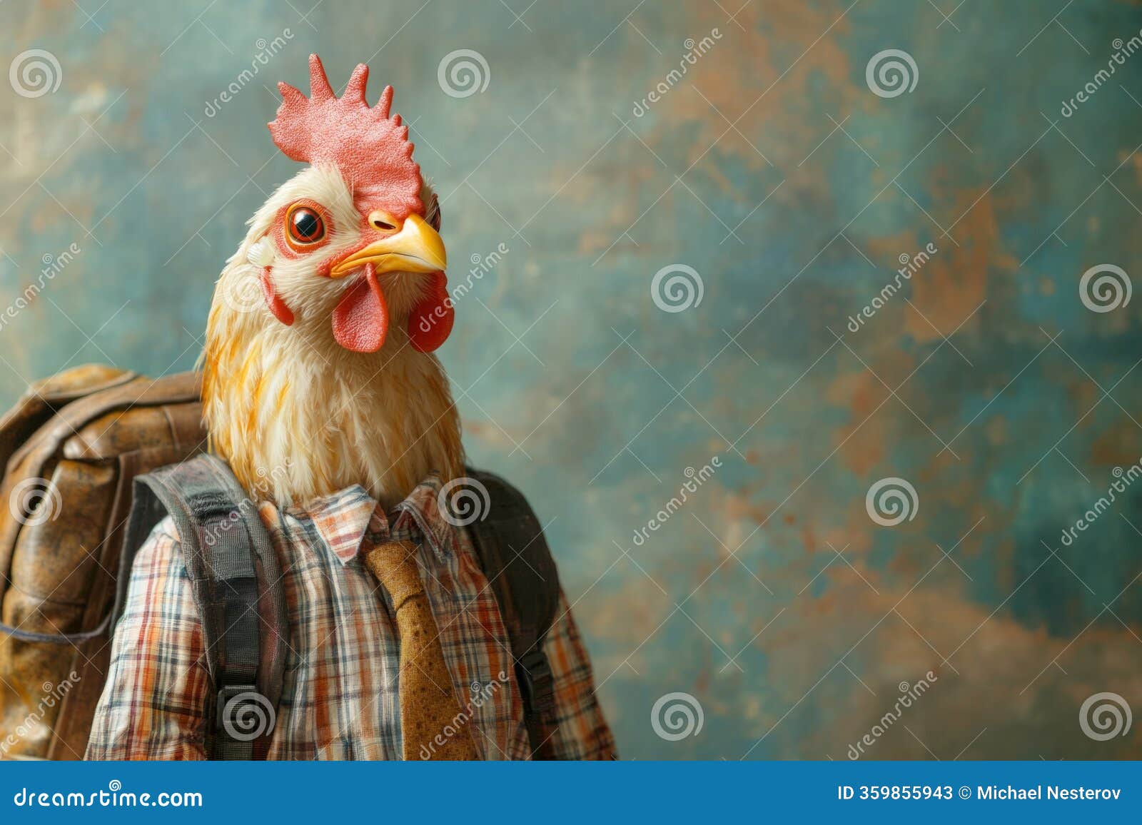 Funny Chicken Wearing Shirt and Tie with Backpack is Ready for ...
