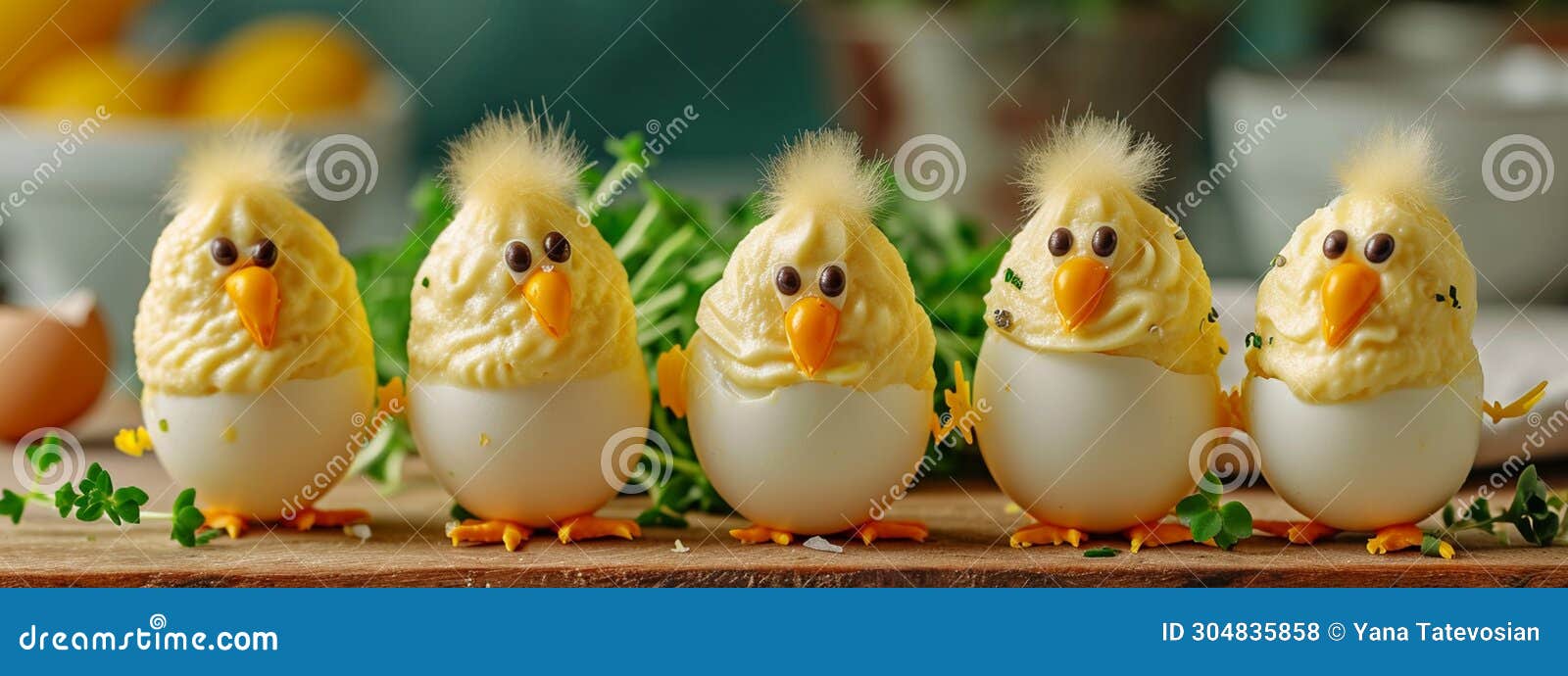 Funny Chickens with Stuffed Eggs for Easter. Selective Focus Stock ...
