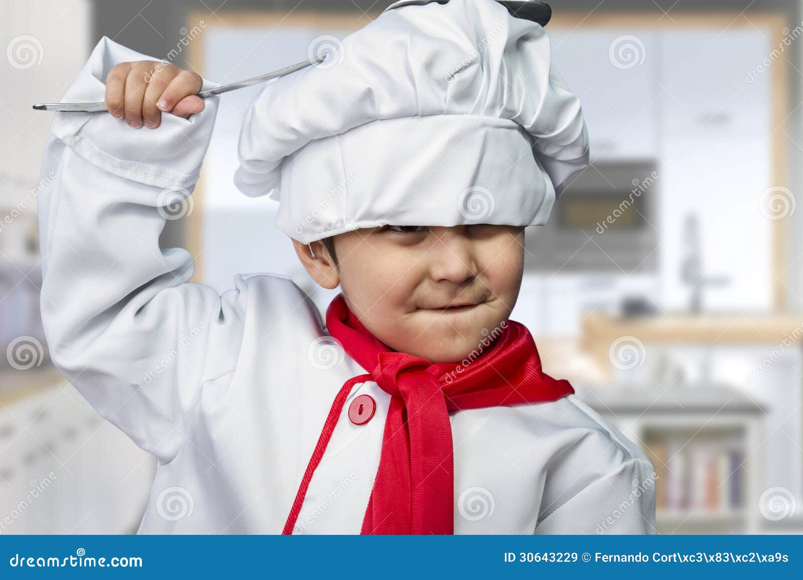 Funny Child Dressed As a Cook with a Pan Hitting the Head Stock Image ...