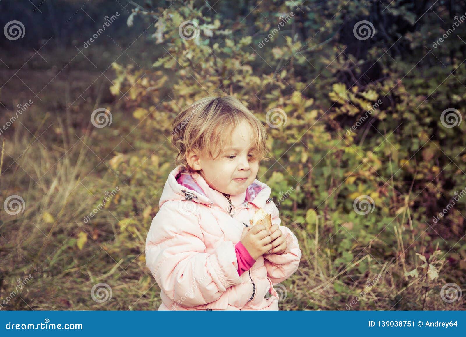 Funny Child Eating Pie in the Forest Stock Image - Image of holiday ...