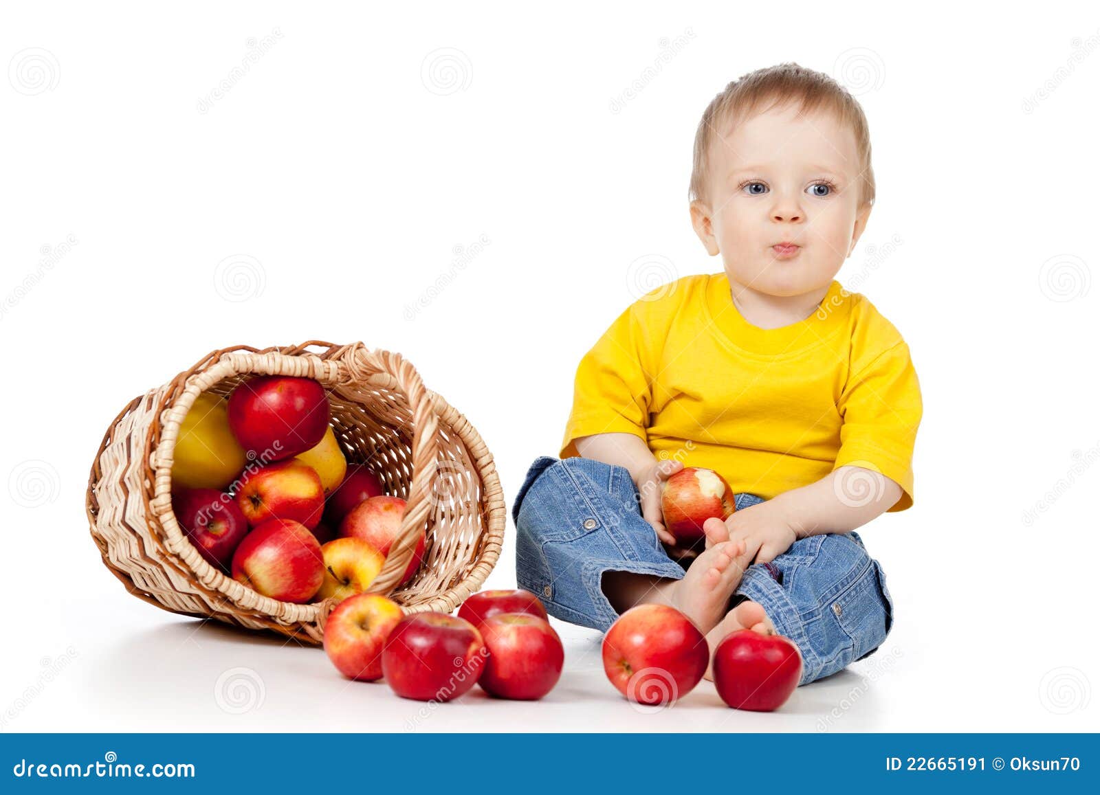 Funny Child Eating Red Apple Stock Image - Image of nutrition, activity ...