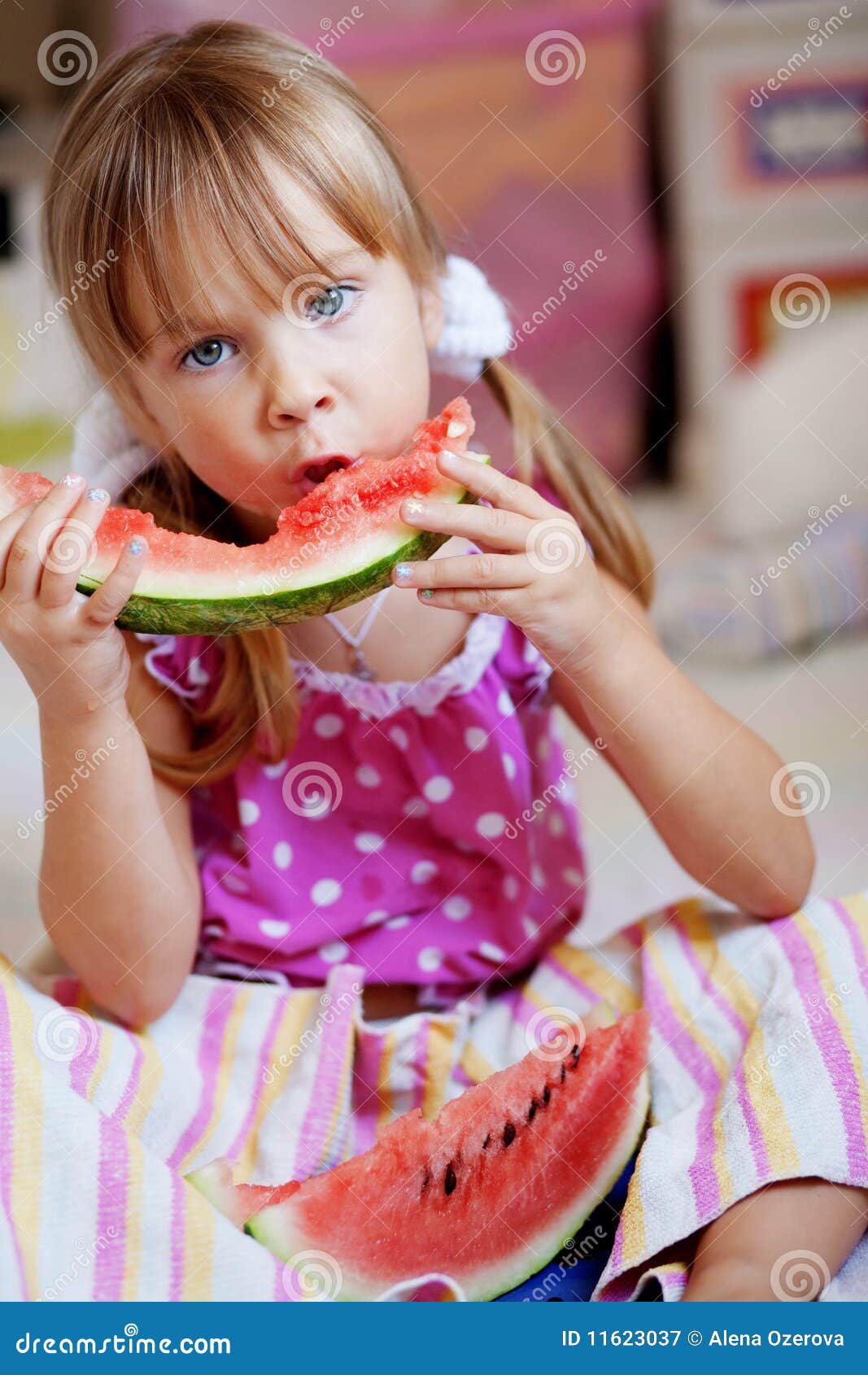 Funny Child Eating Watermelon Stock Image - Image of childhood, female ...