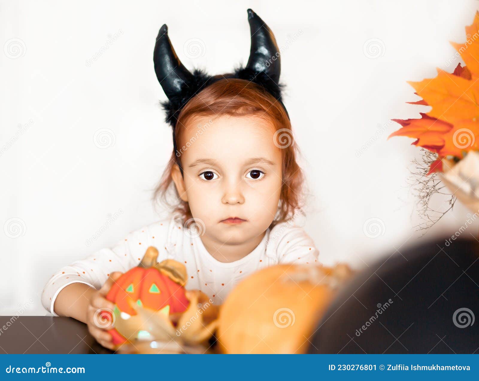 Funny Child Girl in Devil Costume for Halloween Stock Image - Image of ...
