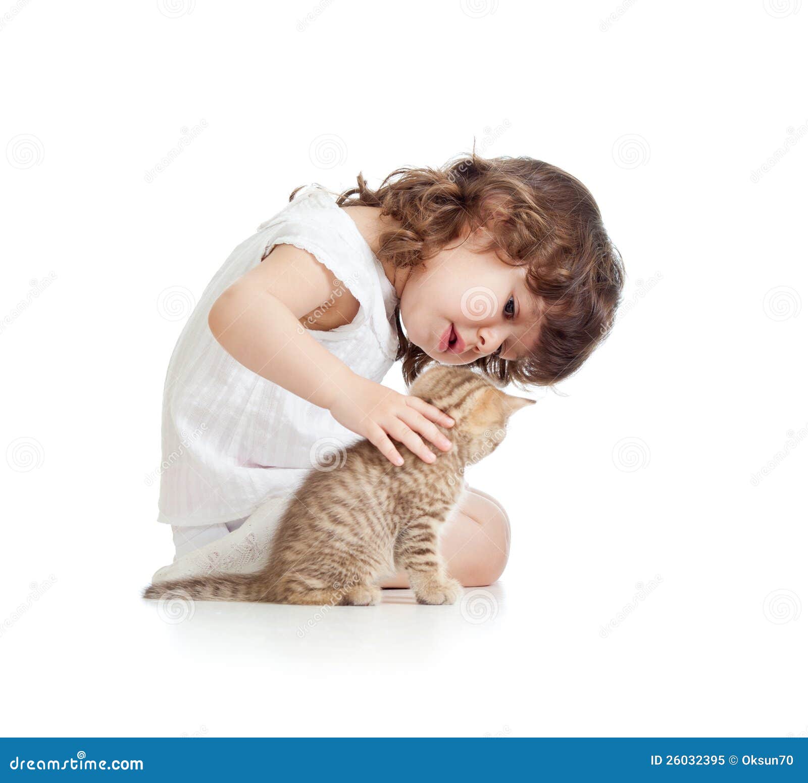 Funny Child Girl Playing with Cat Kitten Stock Image - Image of ...