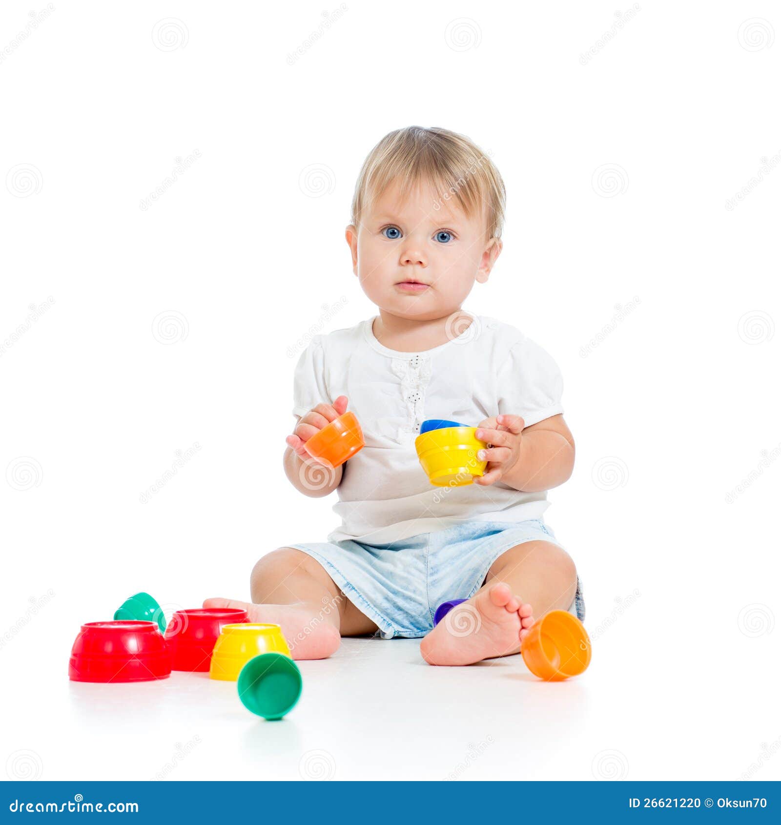 Funny Child Playing with Toys Sitting on Floor Stock Photo - Image of ...