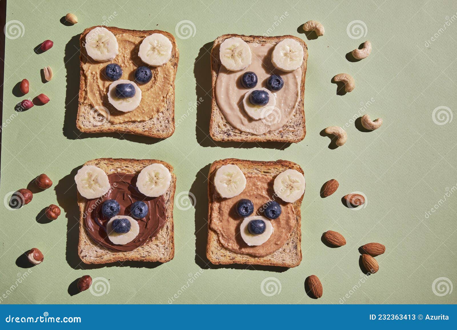 Funny Children Bear Toasts with Nuts Butters Stock Image - Image of ...