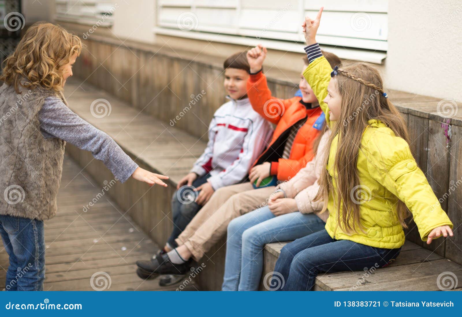 Children on Bench Playing Children`s Games Stock Image - Image of ...