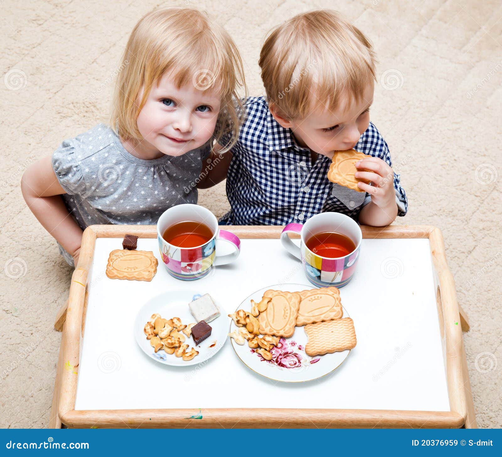 Funny Children are Eating Dessert Stock Image - Image of cookies, cakes ...