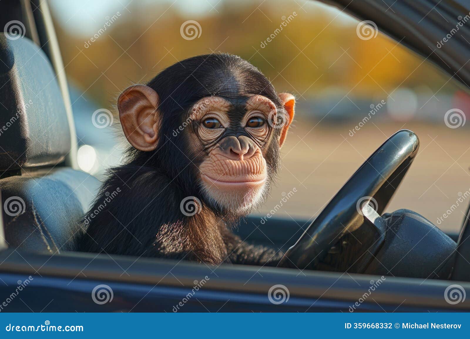 Funny Chimpanzee Driving a Car Like a Human Stock Photo - Image of ...