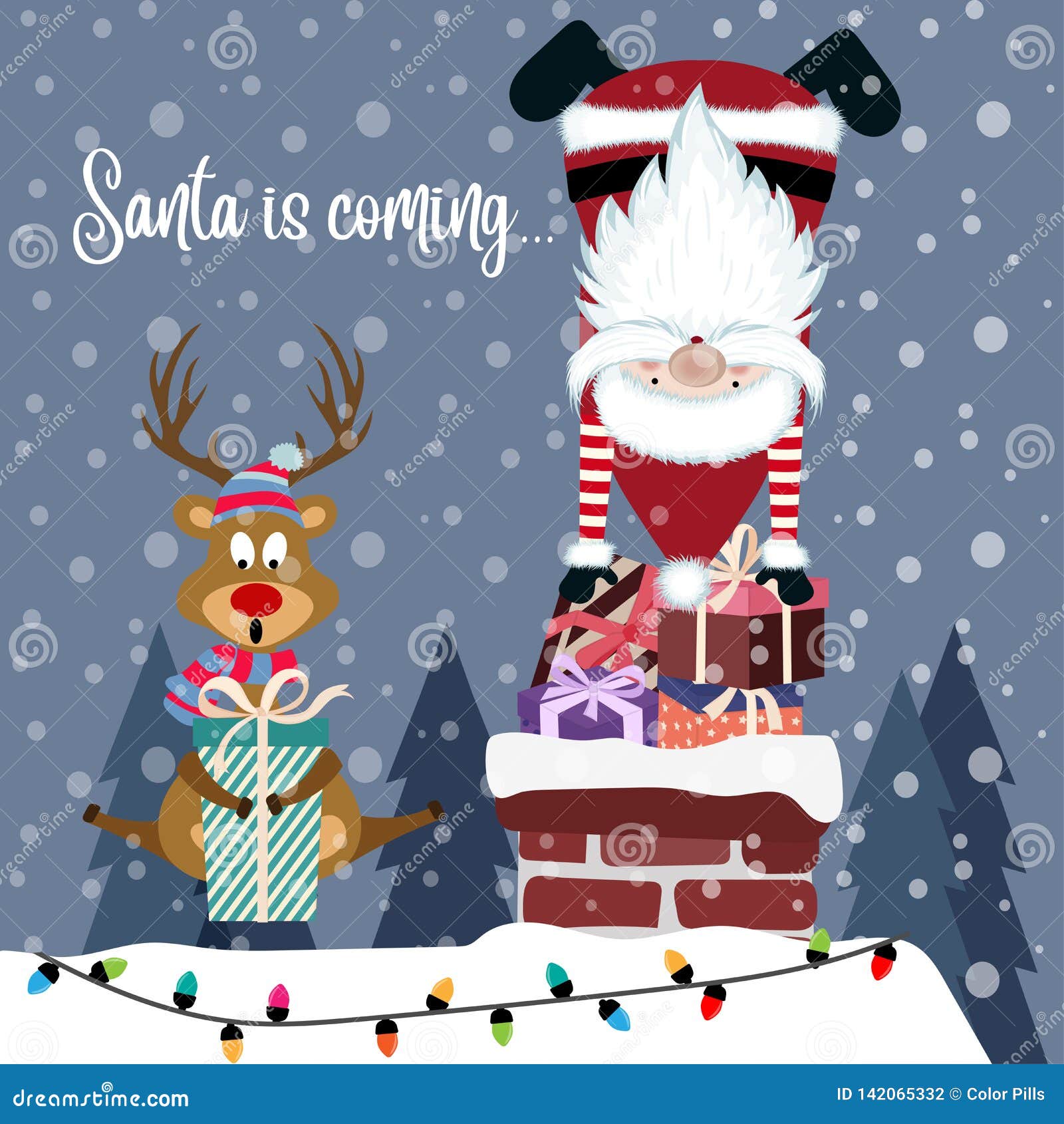 Funny Christmas Card with Santa and Reindeer Stock Vector ...