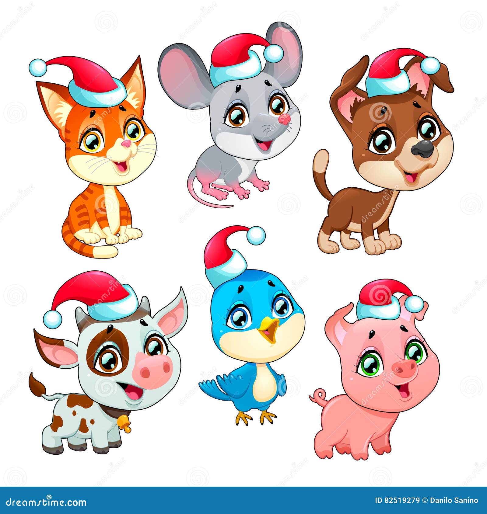 Christmas Farm Livestock Animals Set Isolated On White Background ...