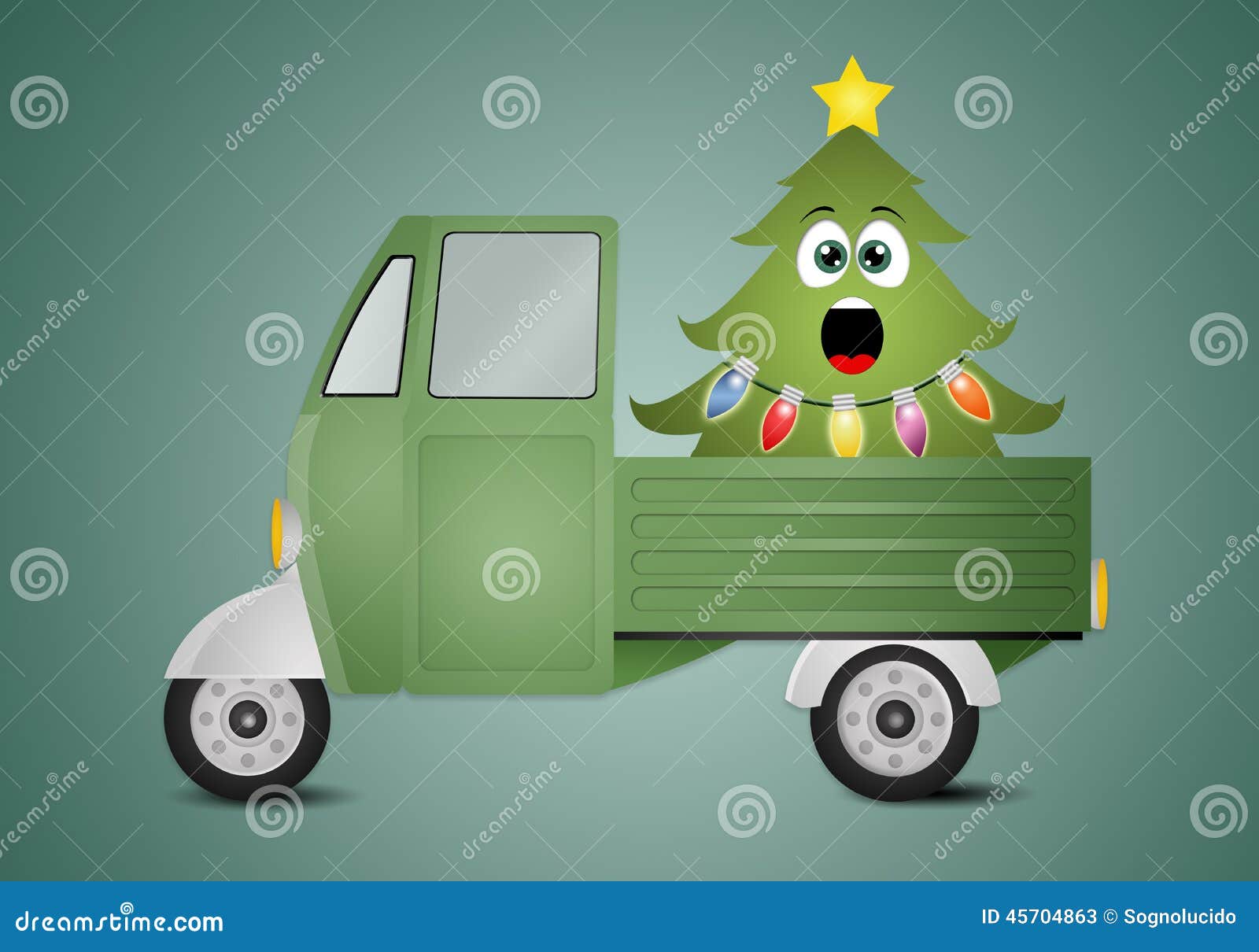 Funny Christmas Tree in Truck Stock Illustration - Illustration of ...