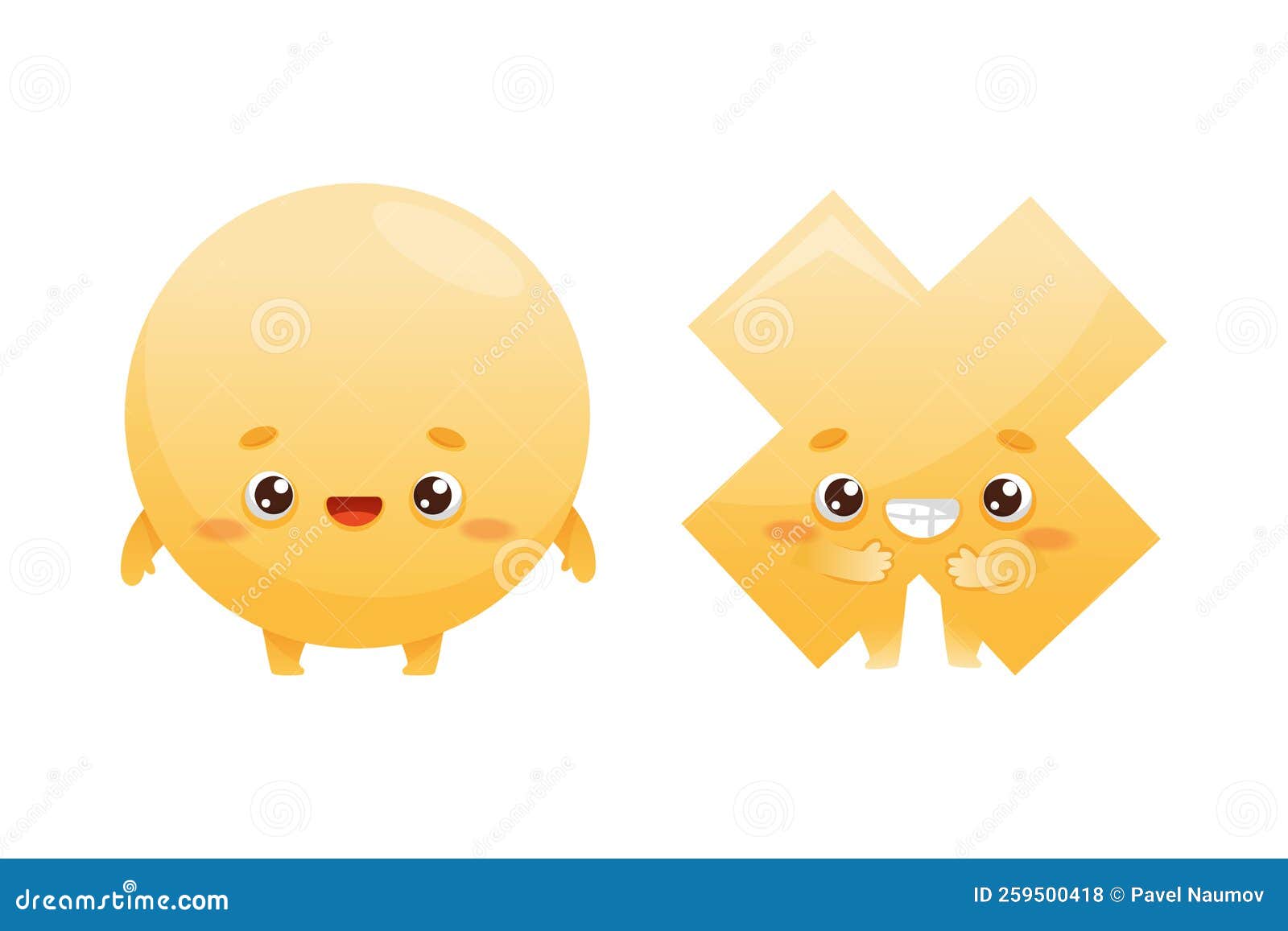 Funny Circle and Cross As Geometric Shape Character with Happy Smiling ...