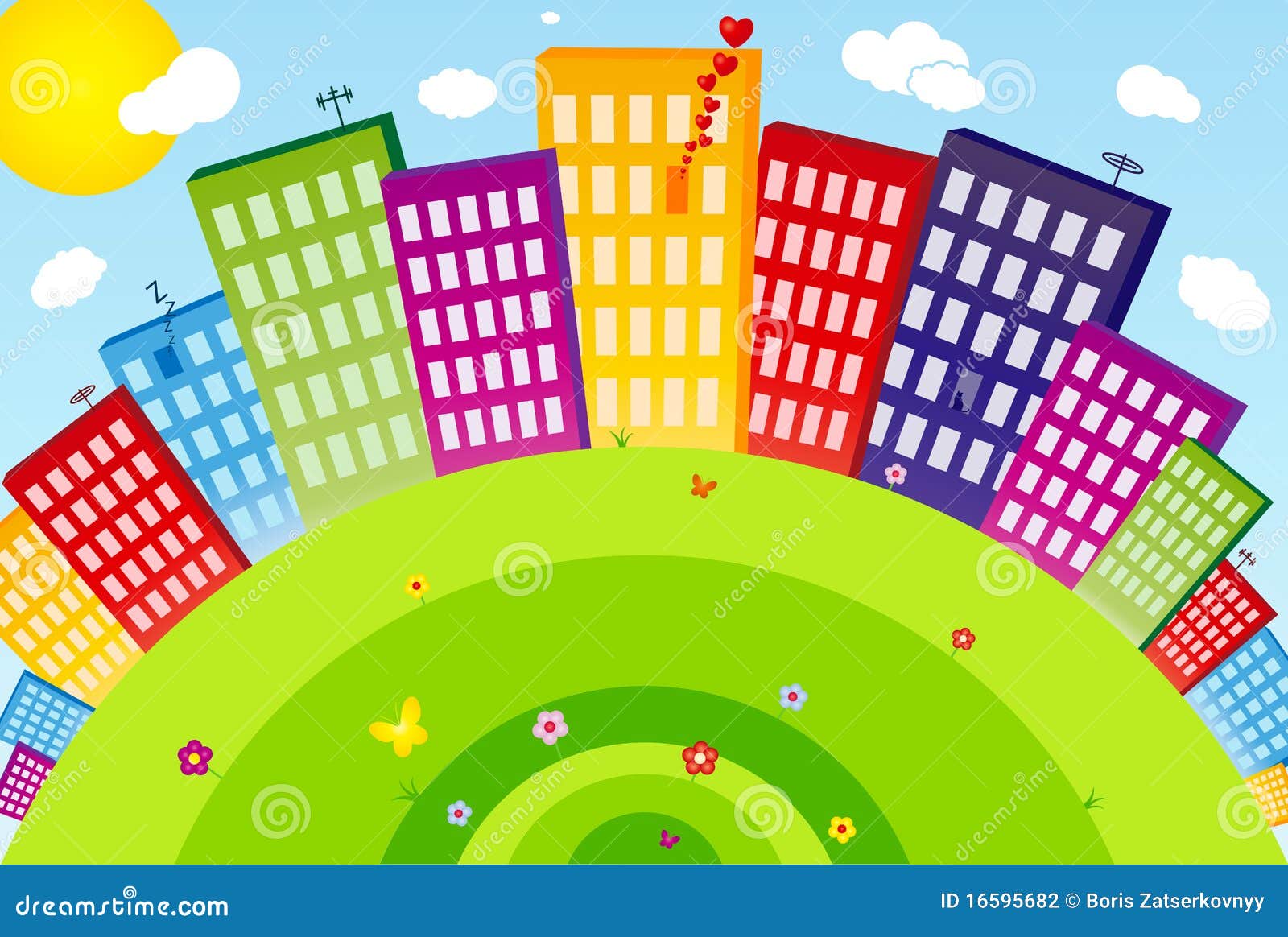 Funny city stock vector. Illustration of butterfly, funny - 16595682