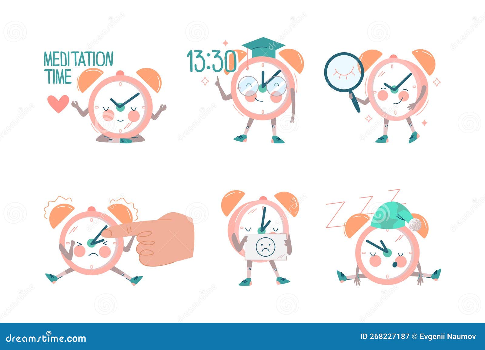 Funny Clock Character with Cute Face Vector Set Stock Vector ...