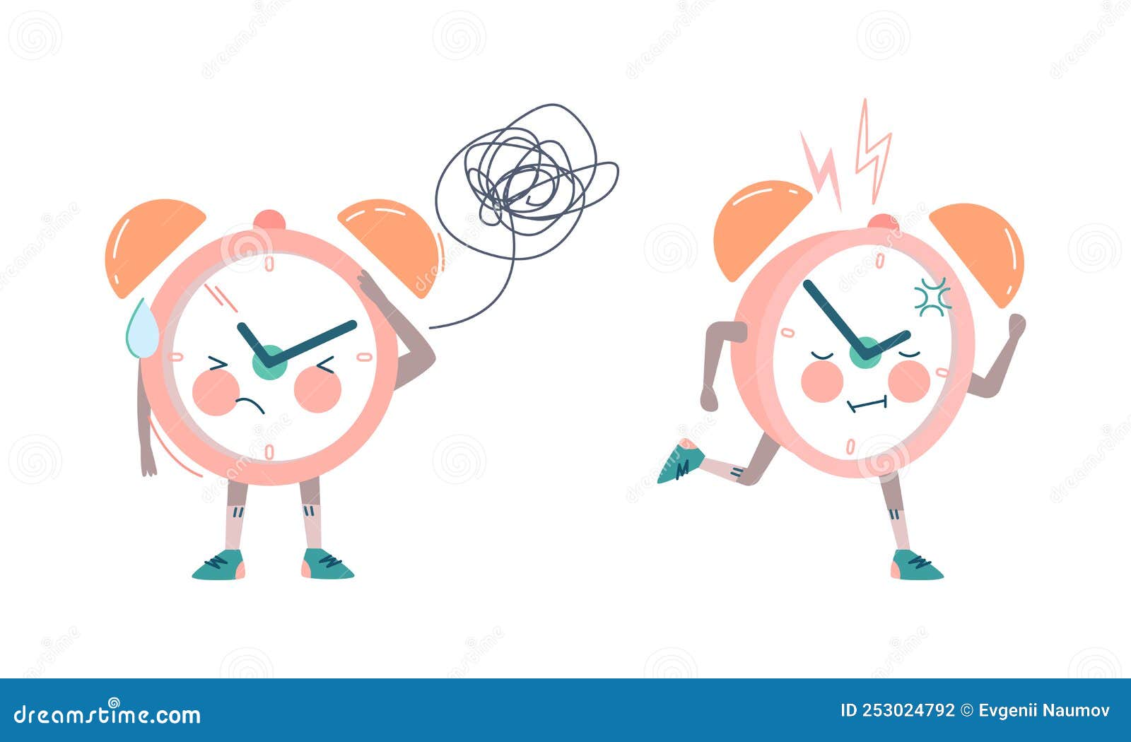 Funny Clock Character With Smiling Face Sleeping And Crying Vector Set ...