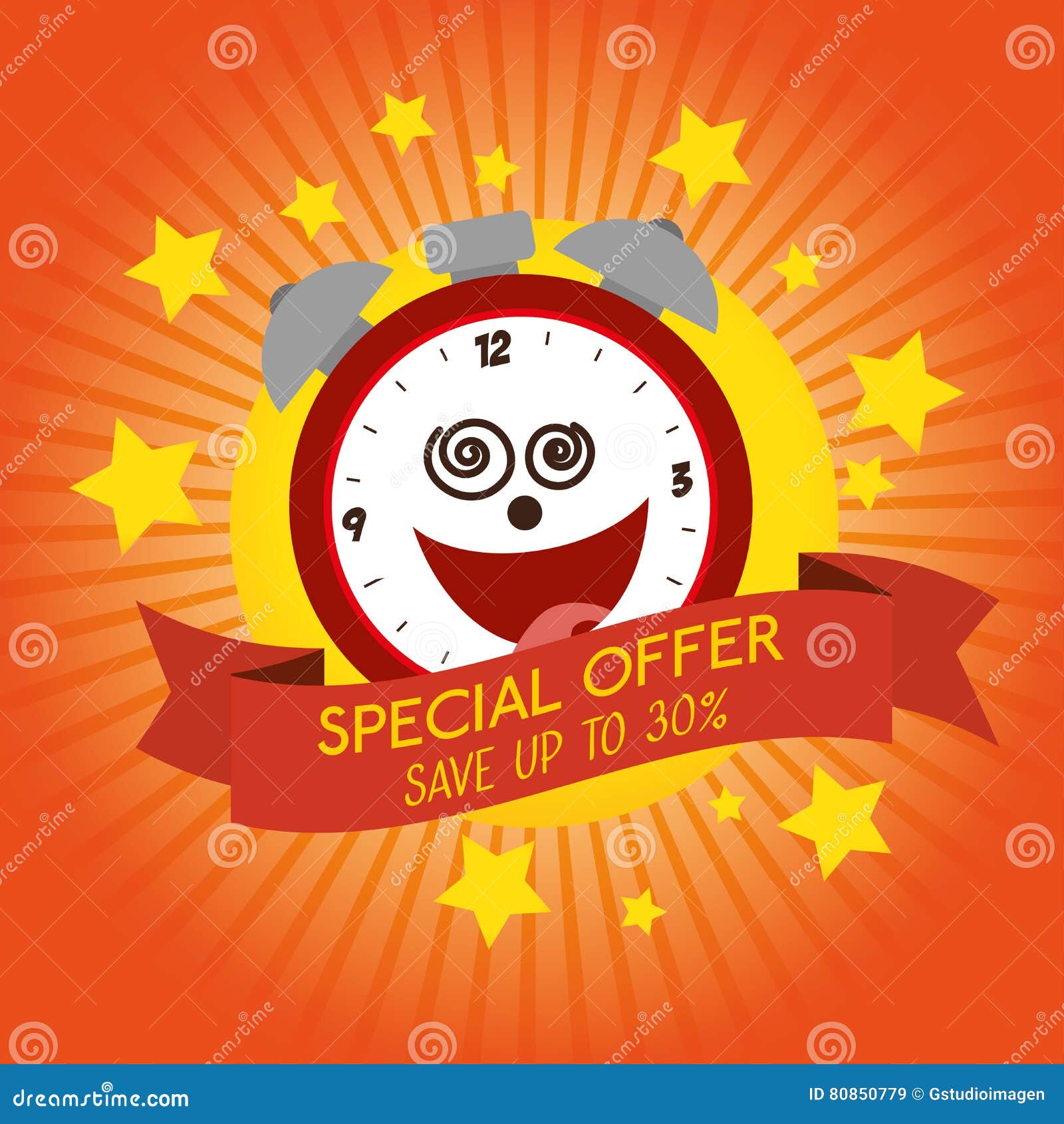 Funny Clock Special Offer Discount Stock Vector - Illustration of happy ...