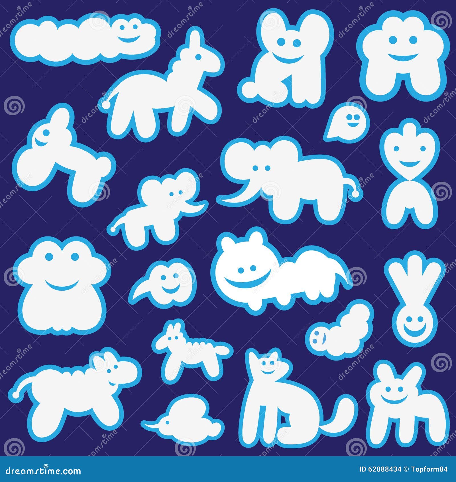 Funny Clouds - Vector Collection. Set Of Clouds With Emoji. Kawai Cloud ...