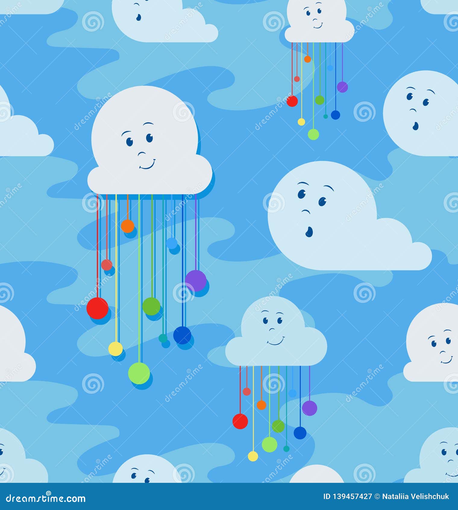 Funny Clouds and Rain from the Rainbow. Stock Vector - Illustration of ...