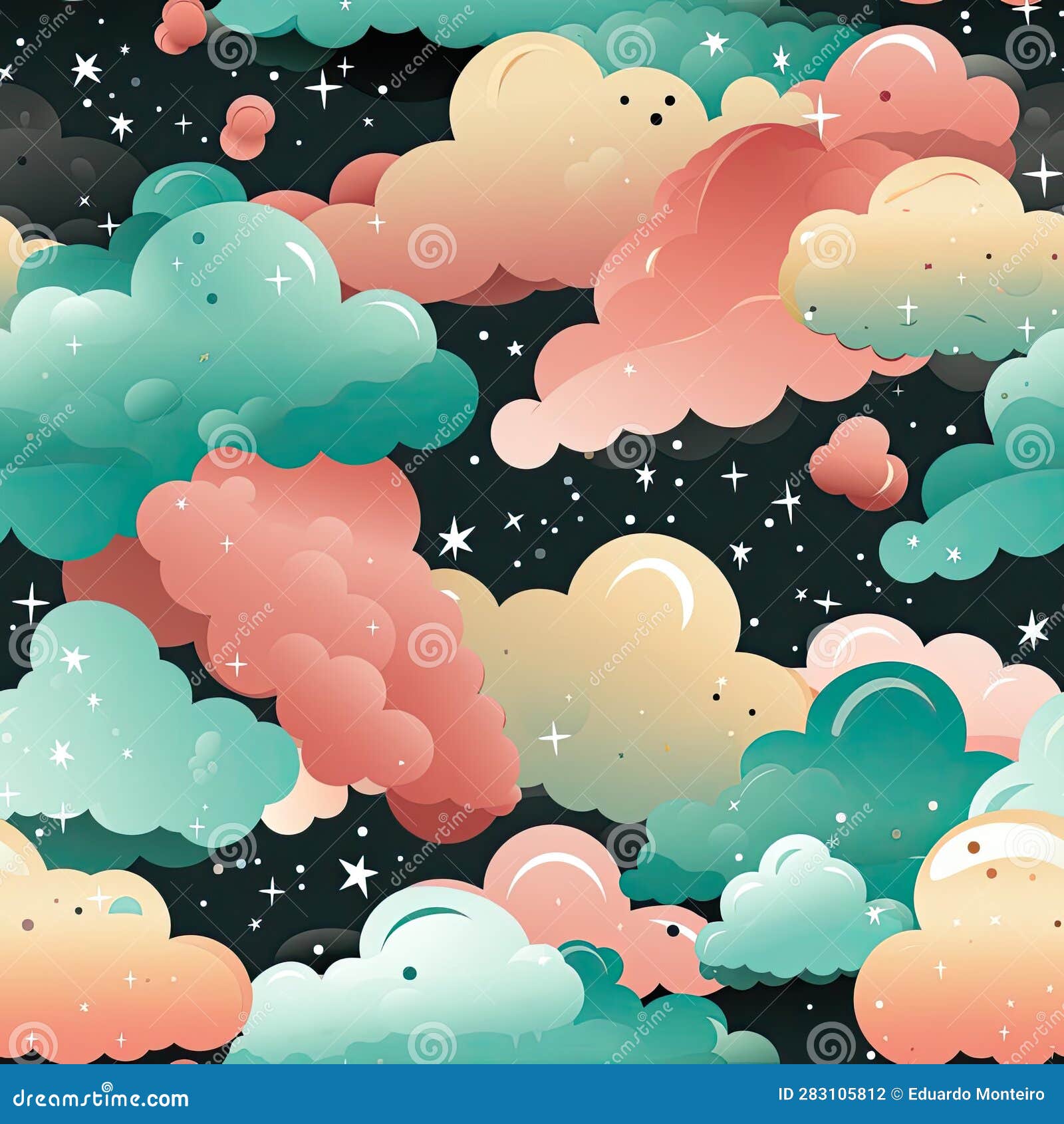 Funny Clouds in a Seamless Pattern with Soft Gradients (tiled) Stock ...