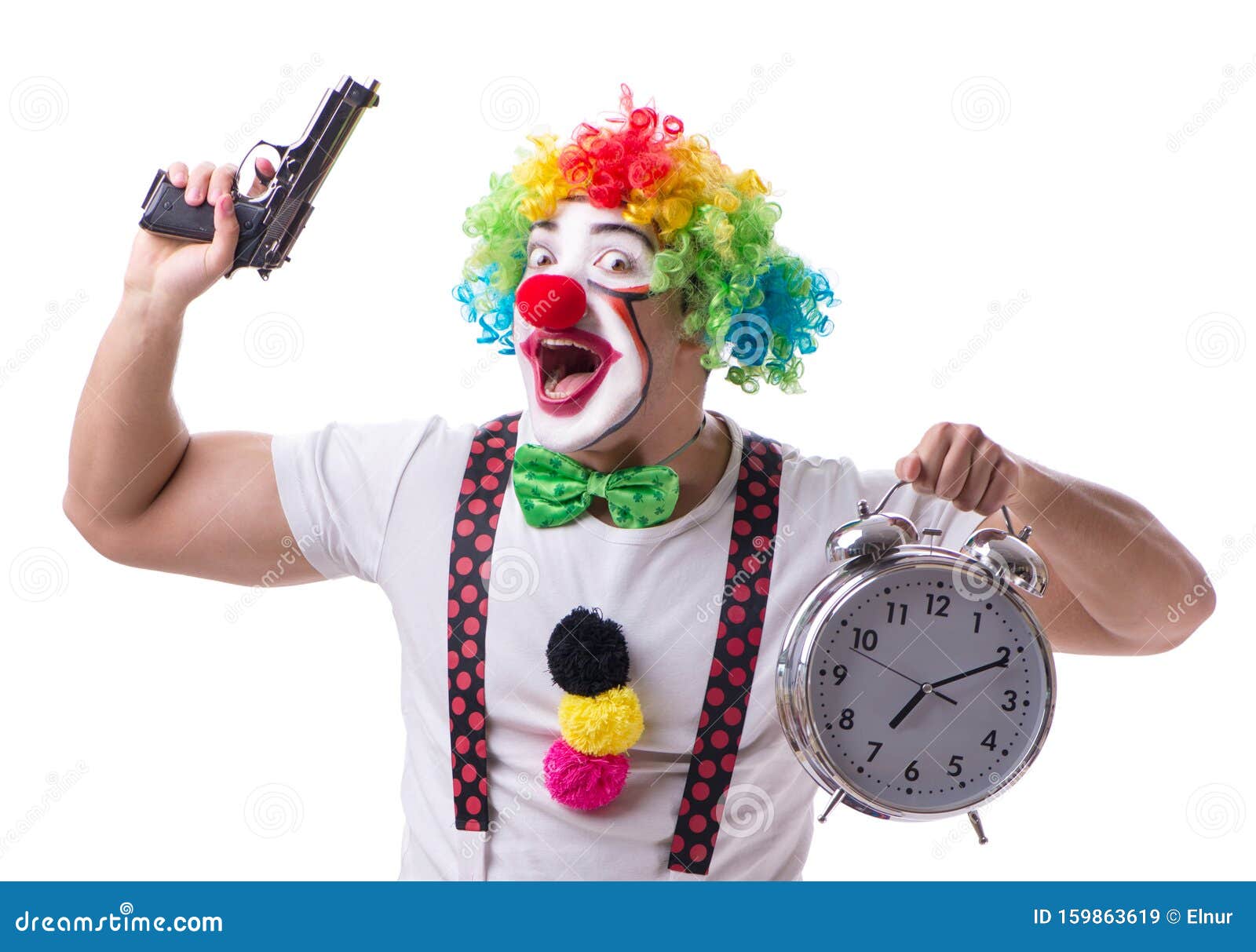 Funny Clown With An Alarm Clock Isolated On White Background Stock ... Funny Clown With An Alarm Clock Isolated On White Background Stock ...