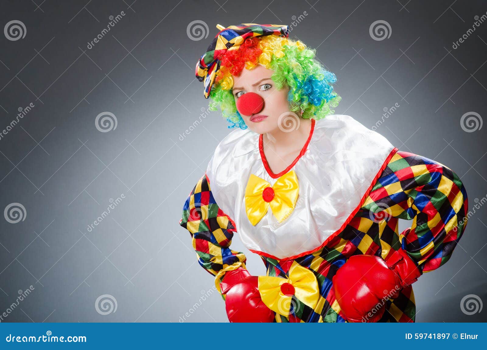 Funny Clown with Boxing Gloves Stock Image - Image of excited, costume ...